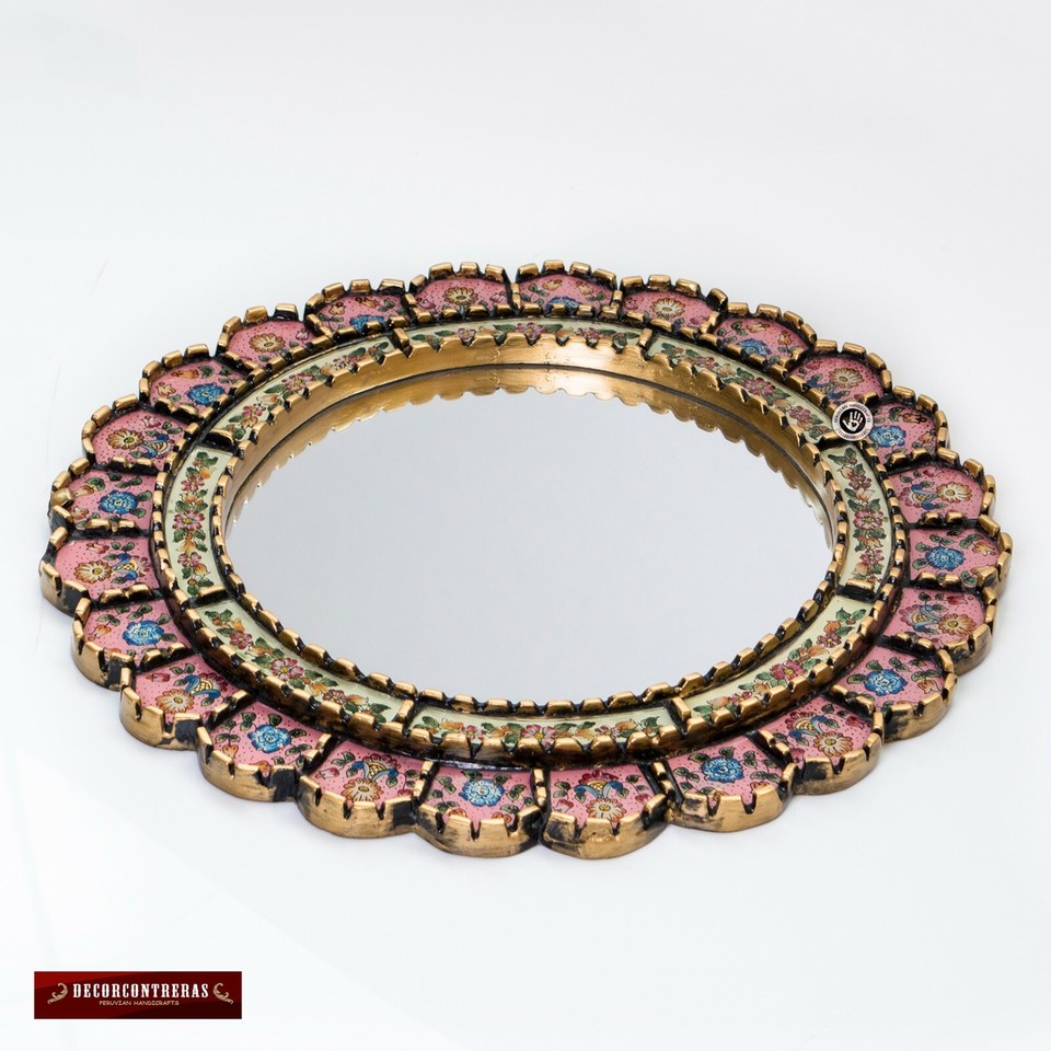 Decorative Pink Round Mirror for wall decor room 17.7", Accent mirror ...