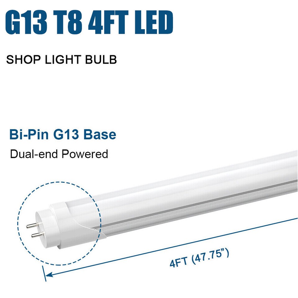 8 Pack LED Tube Light Bulbs G13 T8 4FT Bi-Pin 28W LED Shop Lights Milky ...