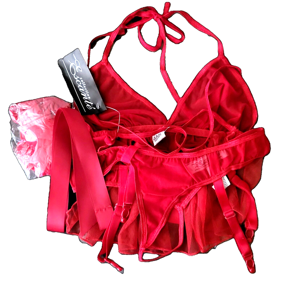 Size S/M The Escante Collection Sheer Halter Bralette w/ Garter Thong ...