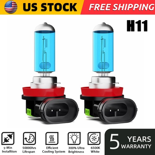 H11 Halogen Headlight Super Bright Bulbs Kit White 6000K High/Low Beam ...