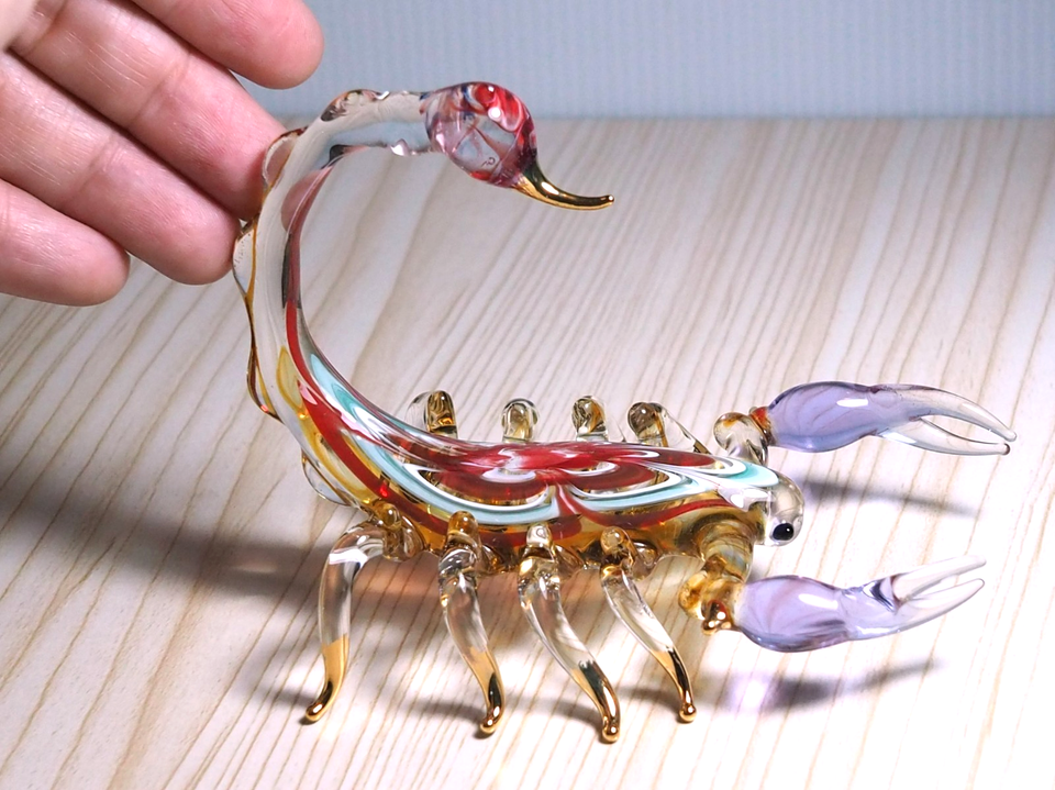Maroon SCORPION hand blown art glass figure 4.25 inch gold trim Gift ...