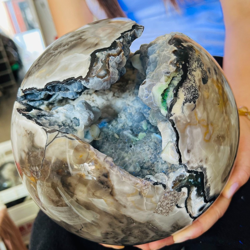 18.81LB Natural volcanic agate crystal cave ball polishing and healing ...