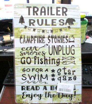 Metal sign retro TRAILER RULES bar man cave approx 8x11.5” New sealed ...