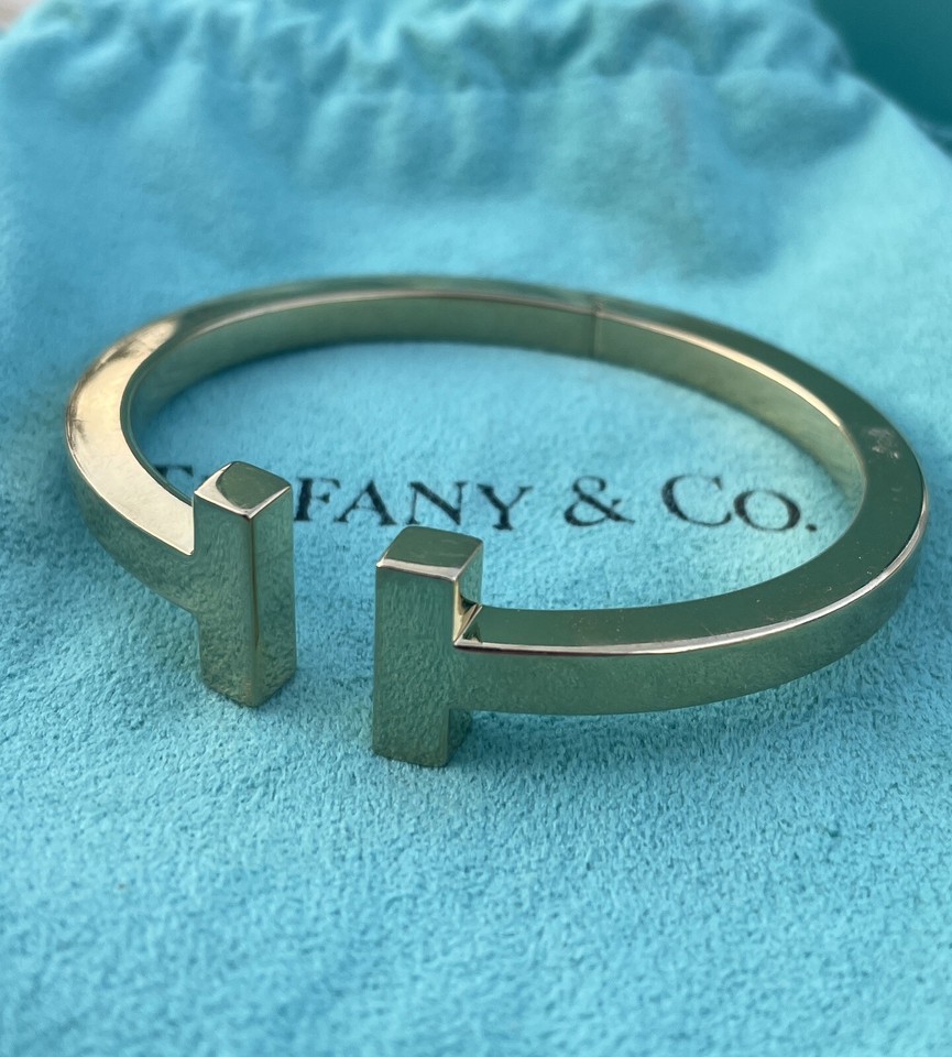 Tiffany & Co. 18k Gold T Square Bangle Cuff Bracelet Sz Medium 30g | eBay