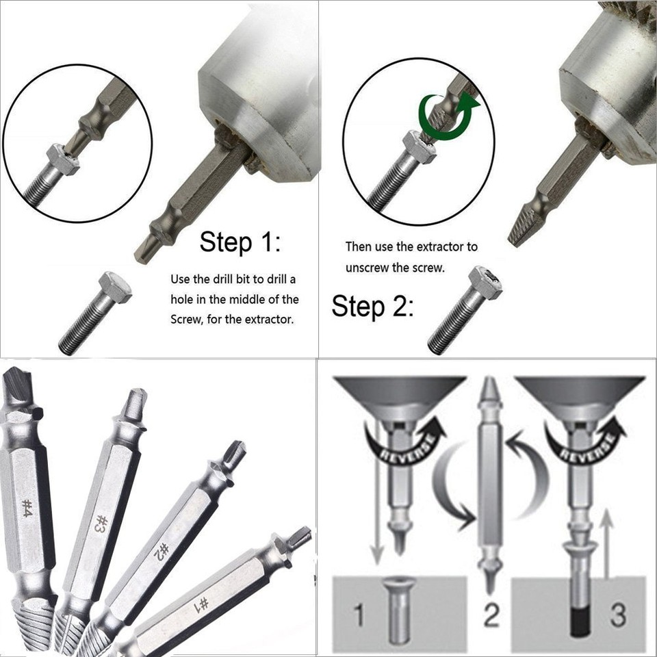 ACENIX? New 4 Pcs Screw Speed Out Extractor Drill Bits Guide Set Screw ...
