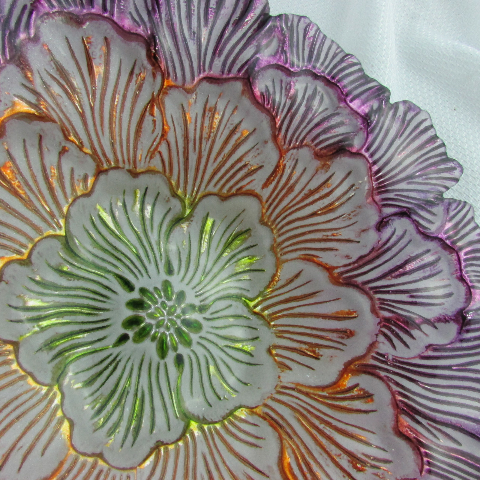 Turkish Reverse Painted Art Glass on Embossed Flower Pattern Metal ...