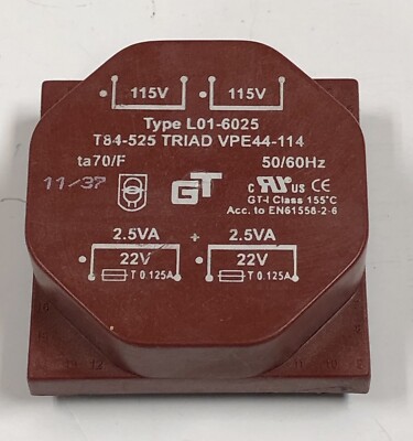 GT ELECTRONICS PCB toroidal transformer L01-6025 115VAC * 2 / 22 VAC* 2 ...