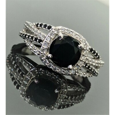 Elegant 3 ct Certified Lab Created Black Diamond Ring in 925 Sterling ...