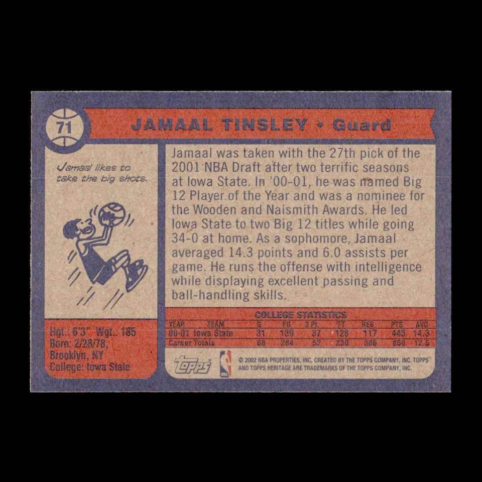 Jamaal Tinsley 2002-03 Topps Heritage Rookie Indiana Pacers #71 R331B ...