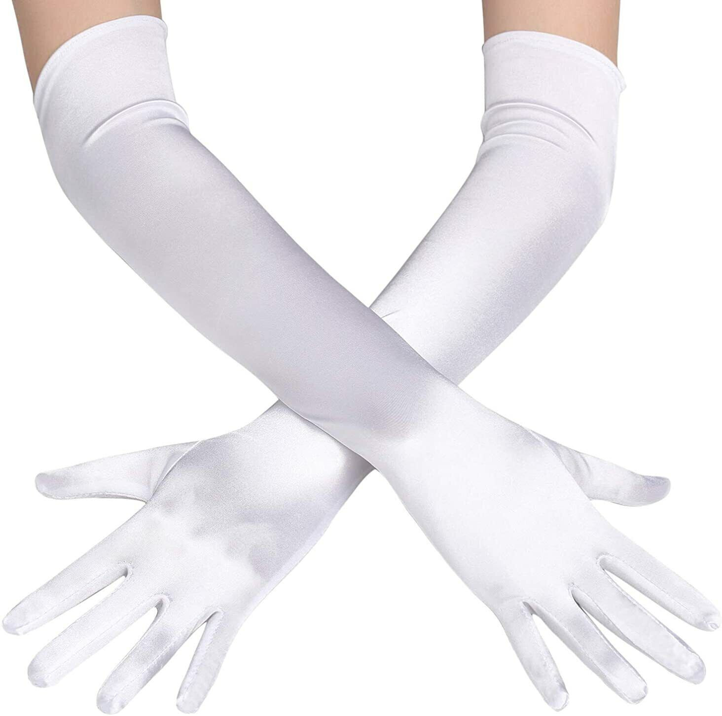 Long White Satin Gloves formal evening costume adult bride pageant act ...