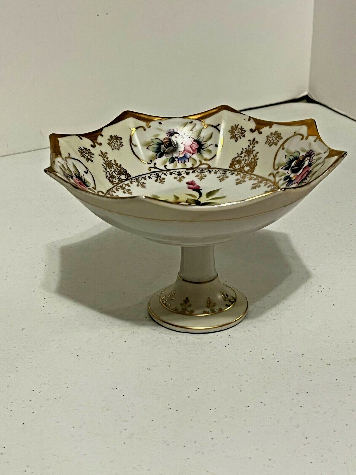 Hand Painted Stem Floral With Gold Trim Candy/Nut Dish Made In Japan | eBay