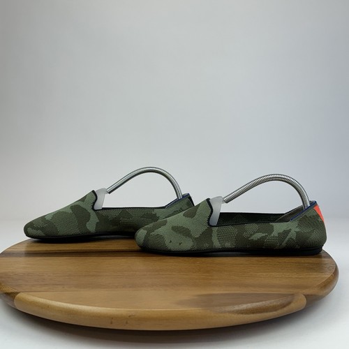 Womens Rothys The Loafer Green Camo Knit Round Toe Ballet Flats Shoes ...
