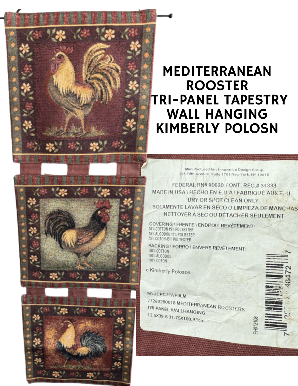 Tri Panel Mediterranean Rooster Tapestry - Kimberly Poloson | eBay