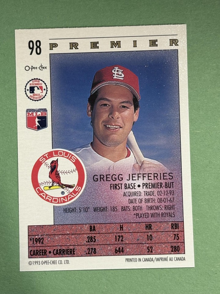 Gregg Jefferies 1993 O-Pee-Chee Premier St. Louis Cardinals #98 Q754 | eBay