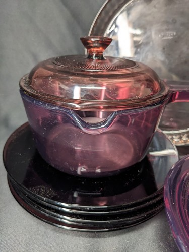 Set of 9 VISION WARE Visions Corning PYREX Cranberry Glass Cookware ...