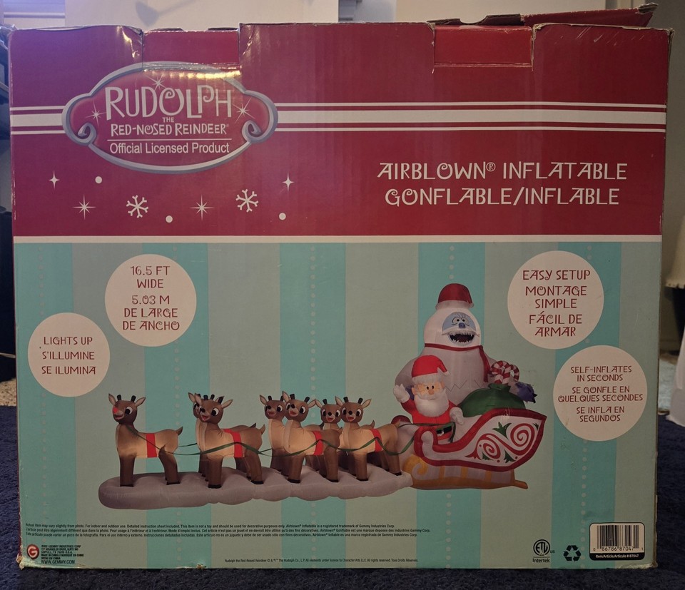 Gemmy 16.5 Ft Rudolph Carrying Santa & Bumble In Sleigh Airblown ...