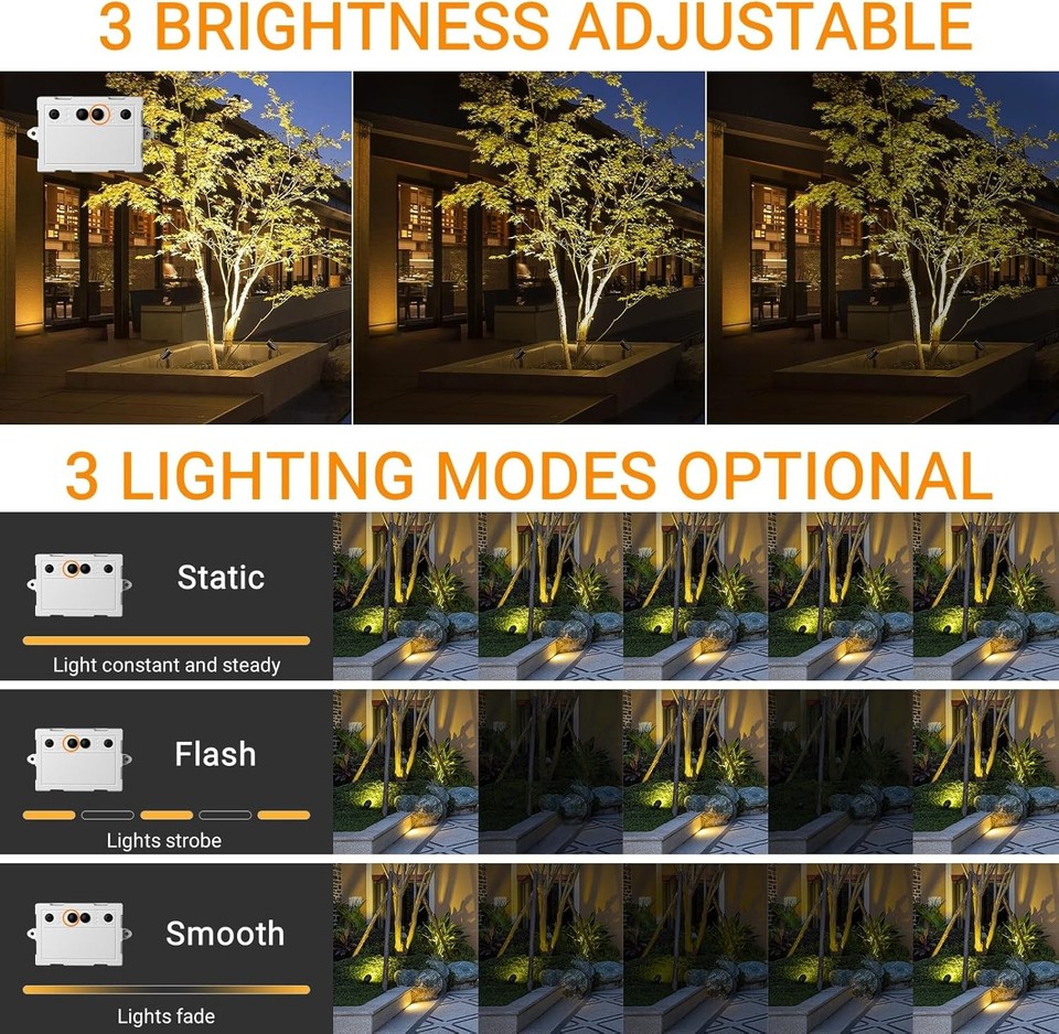 Solar Spot Lights Outdoor Garden, 4 in 1 3000K Warm White LED Solar ...
