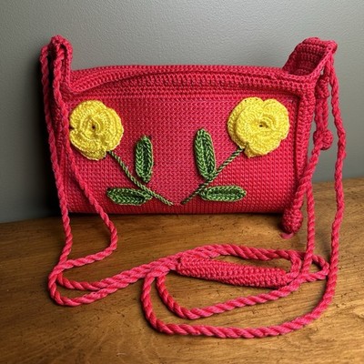 Vintage Plastic Canvas Kit Needle Point Crossbody Bag Red Floral | eBay