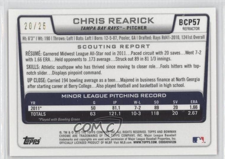 2012 Bowman Chrome Prospects Redemption Refractor Red Wave /25 Chris ...