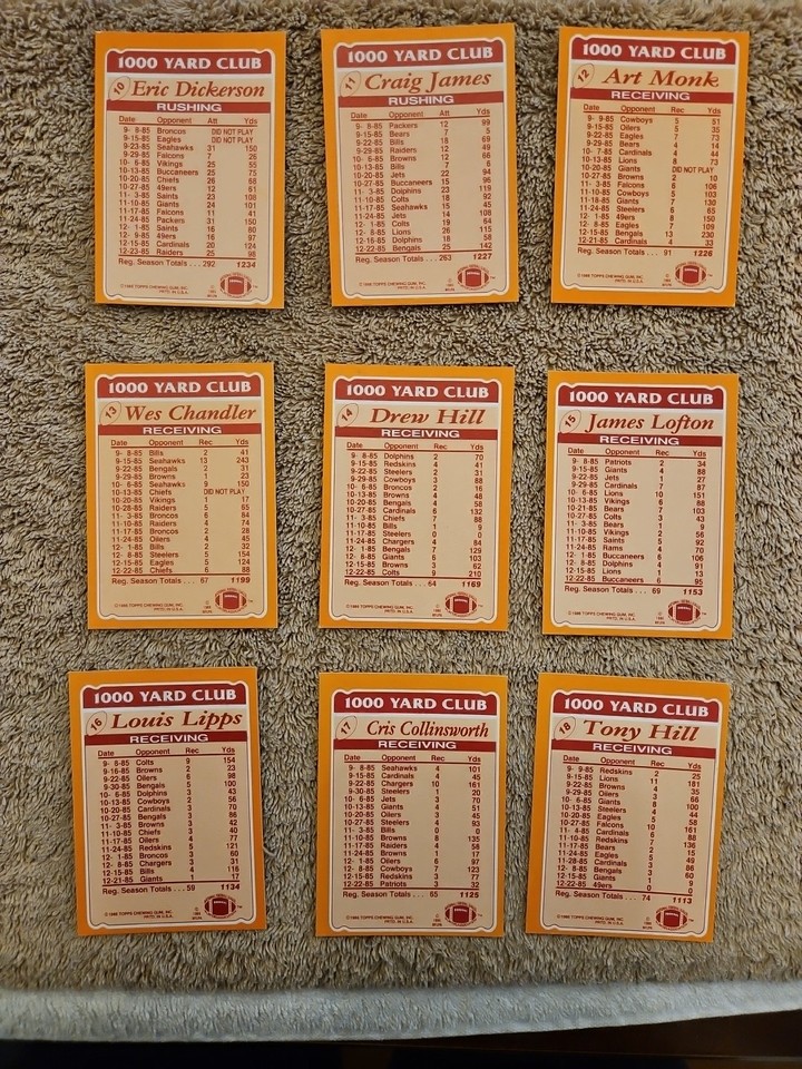 1986 Topps 1000 Yard Club Football Trading Card Set 26-cards NFL | eBay