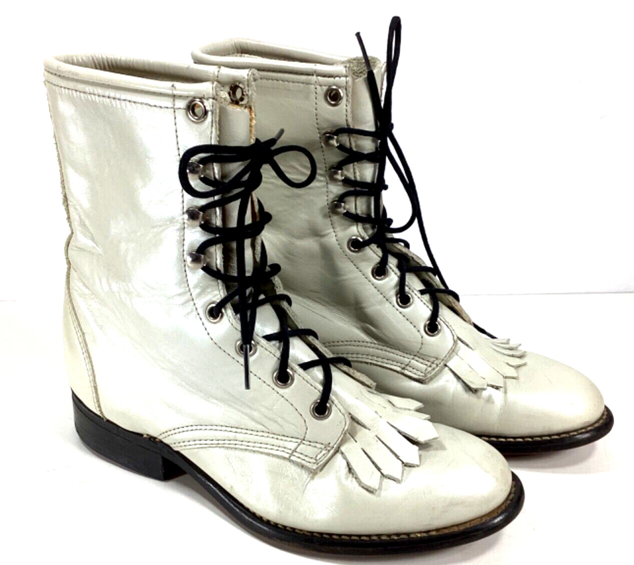 Laredo White Leather Roper Granny Western Lace Up Boo… - Gem