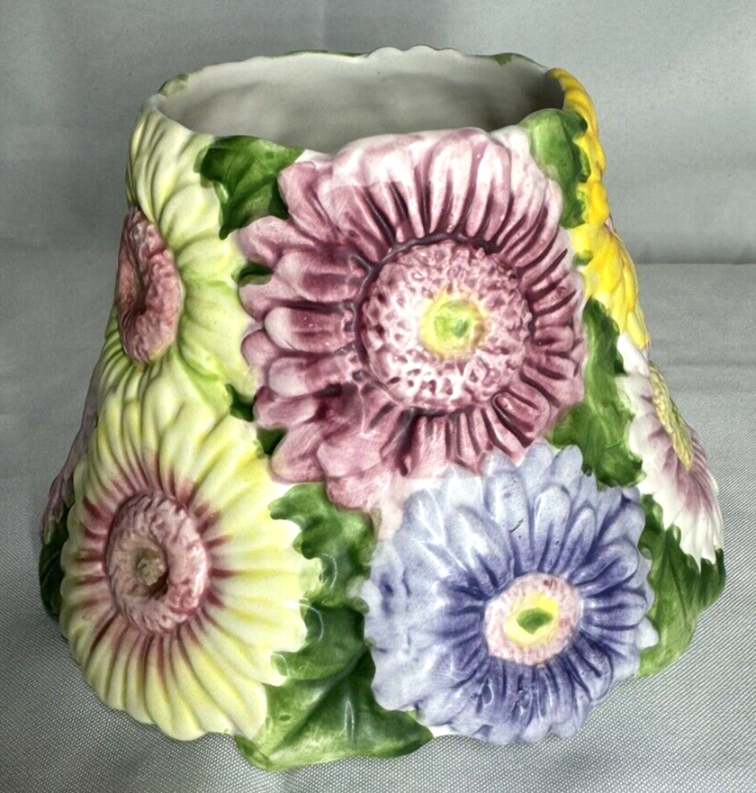 Yankee Candle Large Ceramic Jar Shade Topper w/ Plate Daisies Purple ...