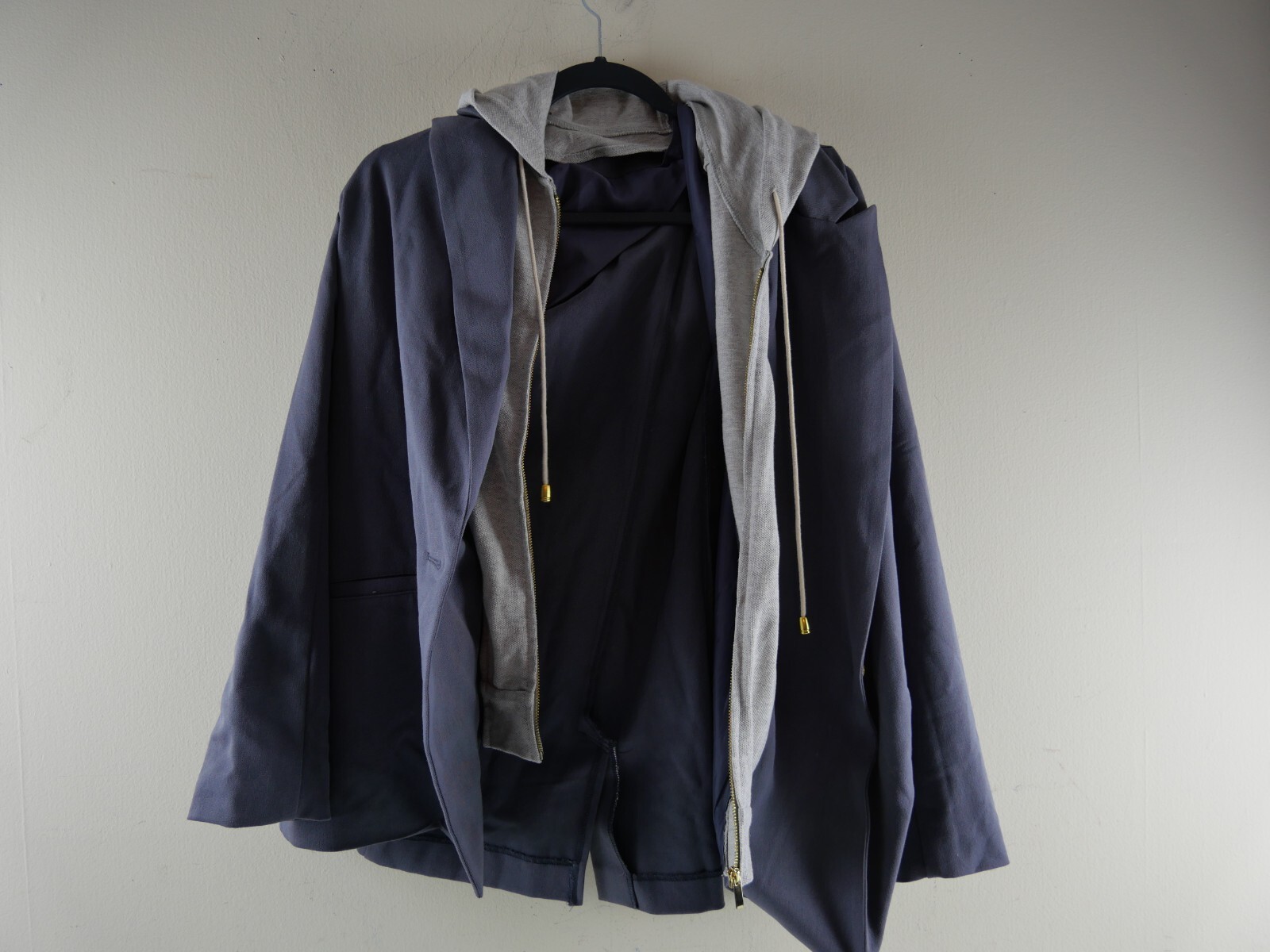 IMAN Women's M Gray Stretch Sports Jacket Blazer, Removable Hood ...