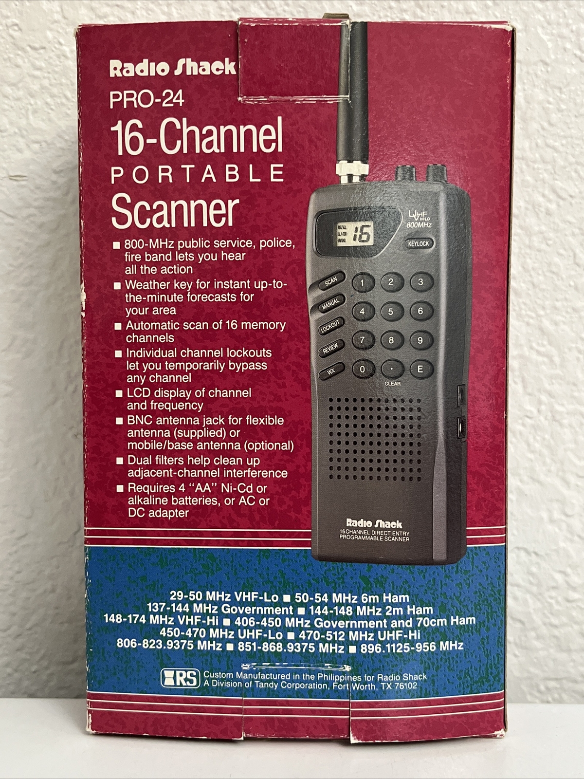 Radio Shack Pro-24 16 Channel Programmable Portable Scanner 800mhz for ...