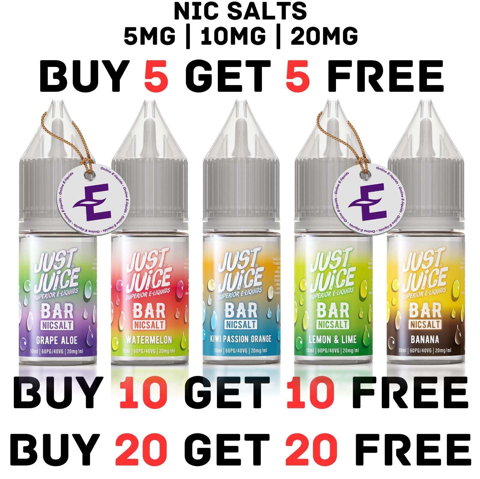 Just Juice Bar Nic Salts e liquid 5/10/20 mg 10ml Pod Kit Vape Juice 60 ...