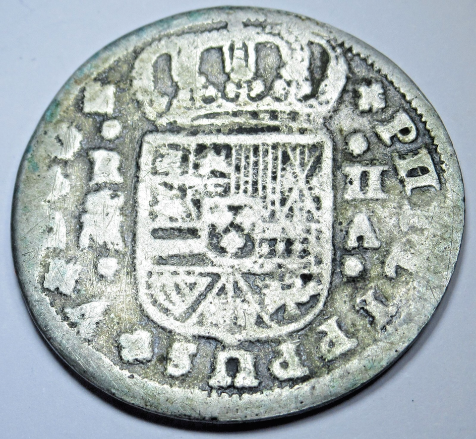1723 Spanish Silver 2 Reales Genuine 1700's Colonial Cross Pirate ...