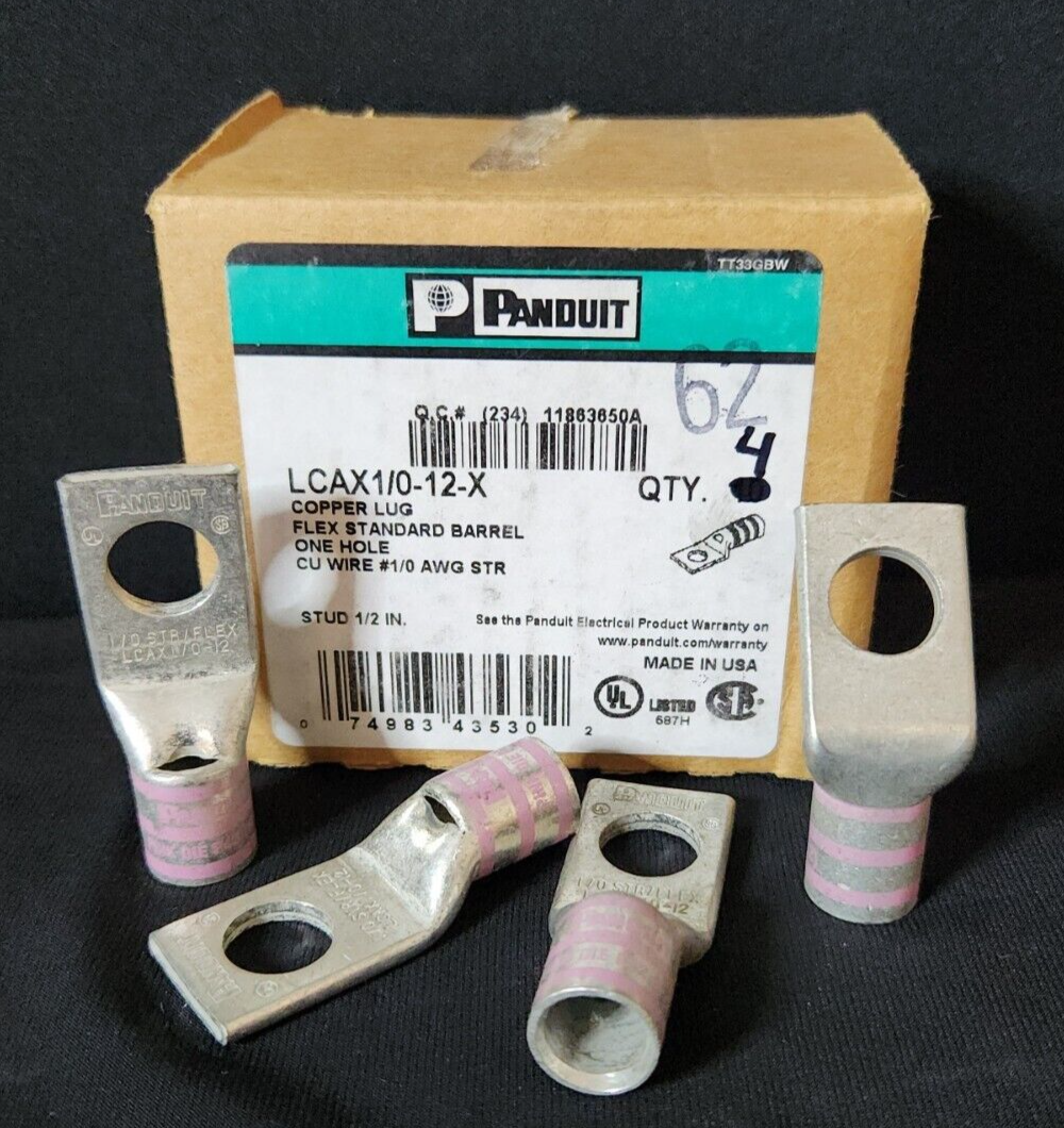Panduit LCAX1/0-12-X Pan-Lug Compression Lugs Pink Die Straight Tongue ...