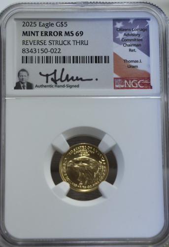 2025 US 1/10th Gold Eagle Mint Error Struck Thru Rev NGC MS69 Uram Sign ...