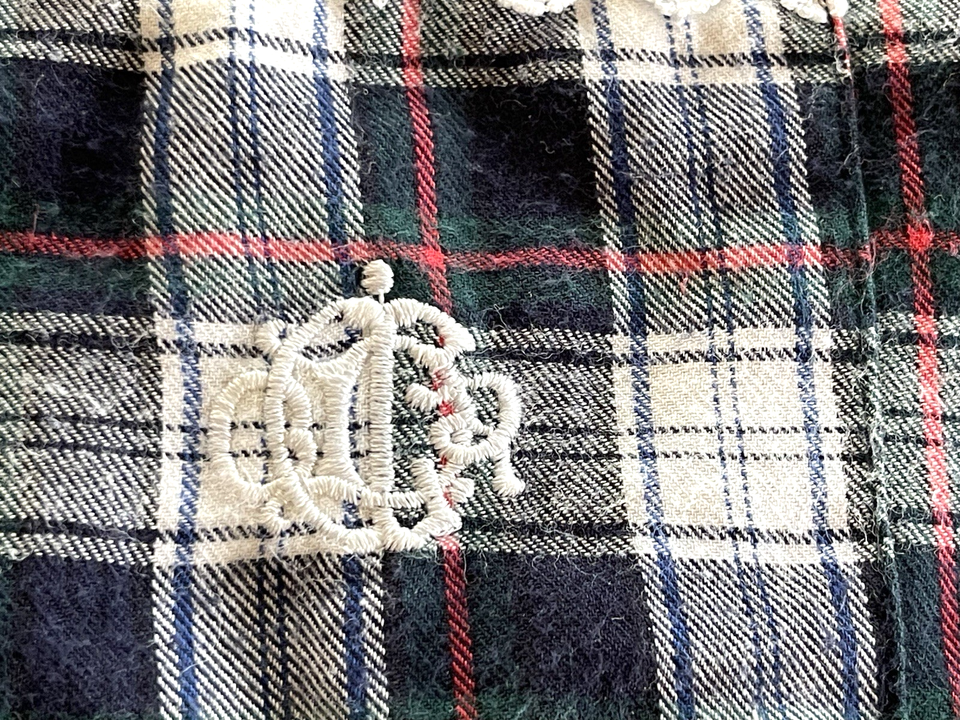 Vtg Christian Dior Flannel Pajama Top Button Up Lace on Collar Logo ...