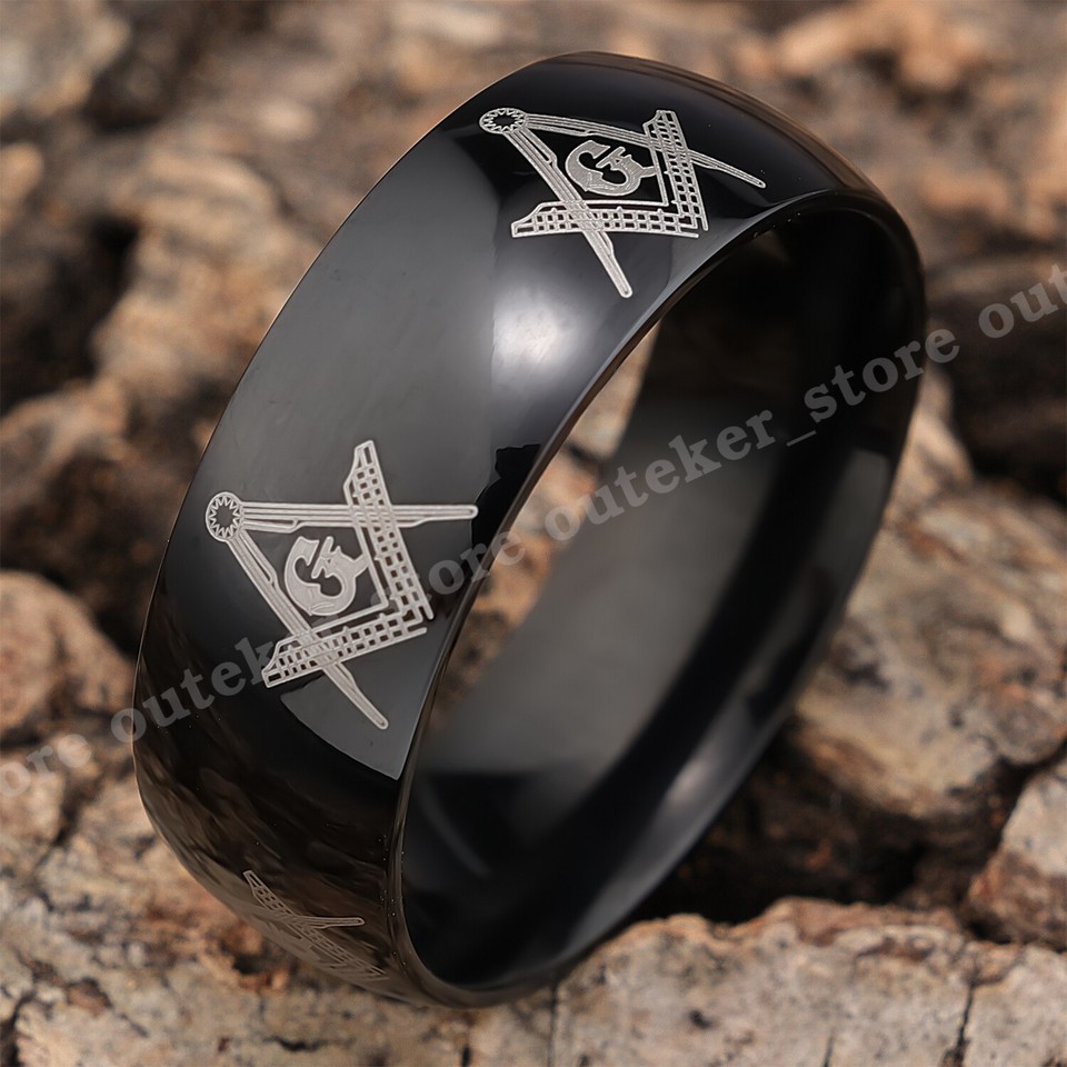 Black Masonic Ring Freemason Mason Compass Symbols Engraved Party Ring ...