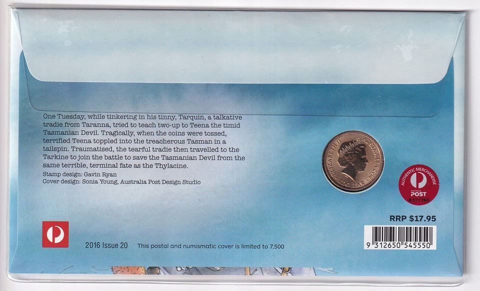 AUSTRALIAN PNC COVER: 2016 $1 FAIR DINKUM AUSSIE ALPHABET COIN LETTER T ...