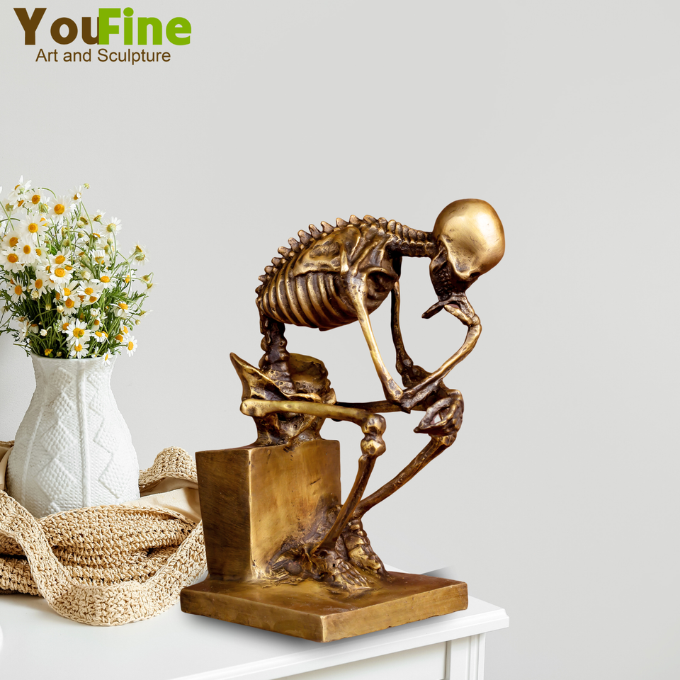 Bronze Casting Skeleton Sculpture Abstract Skull Thinker Statue Antique ...