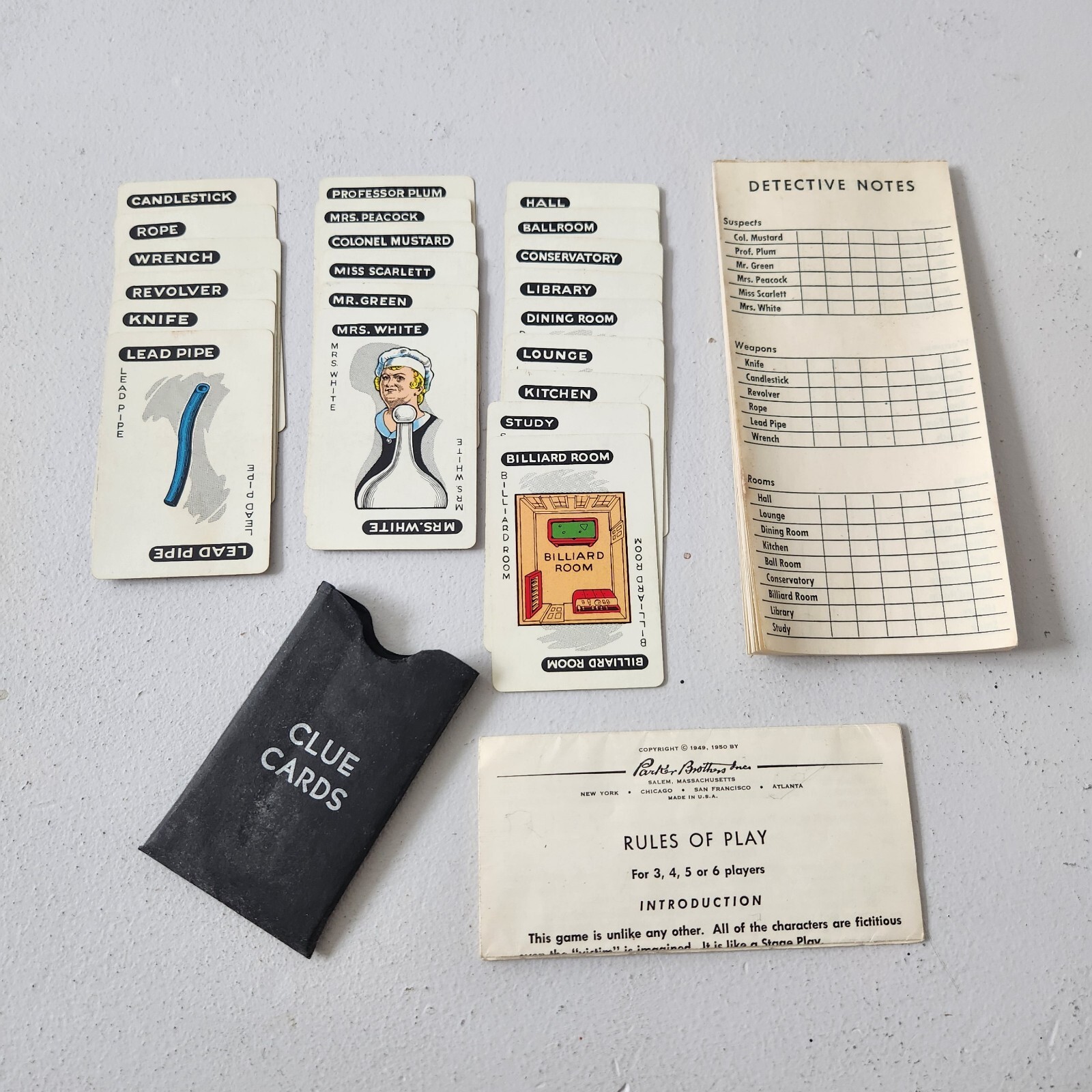 Clue Board Game 1960 Card Replacement Part Game Pieces Directions ...
