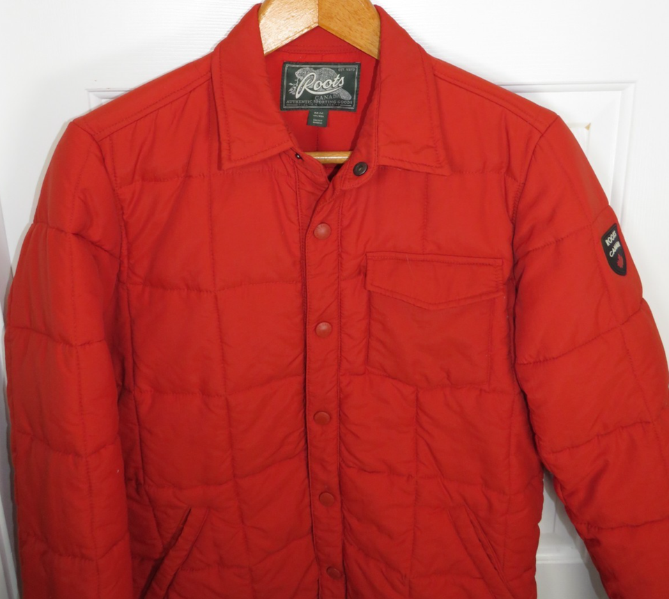 Roots Canada Quilted Puffer Jacket Men's Medium Orange Rust Full Snap ...