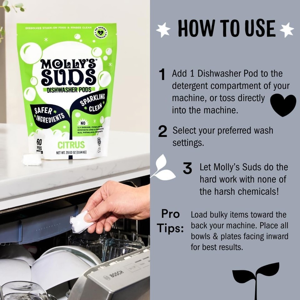 Molly's Suds Dishwasher Pods | Clean Dishwasher Detergent, Cuts Grease ...