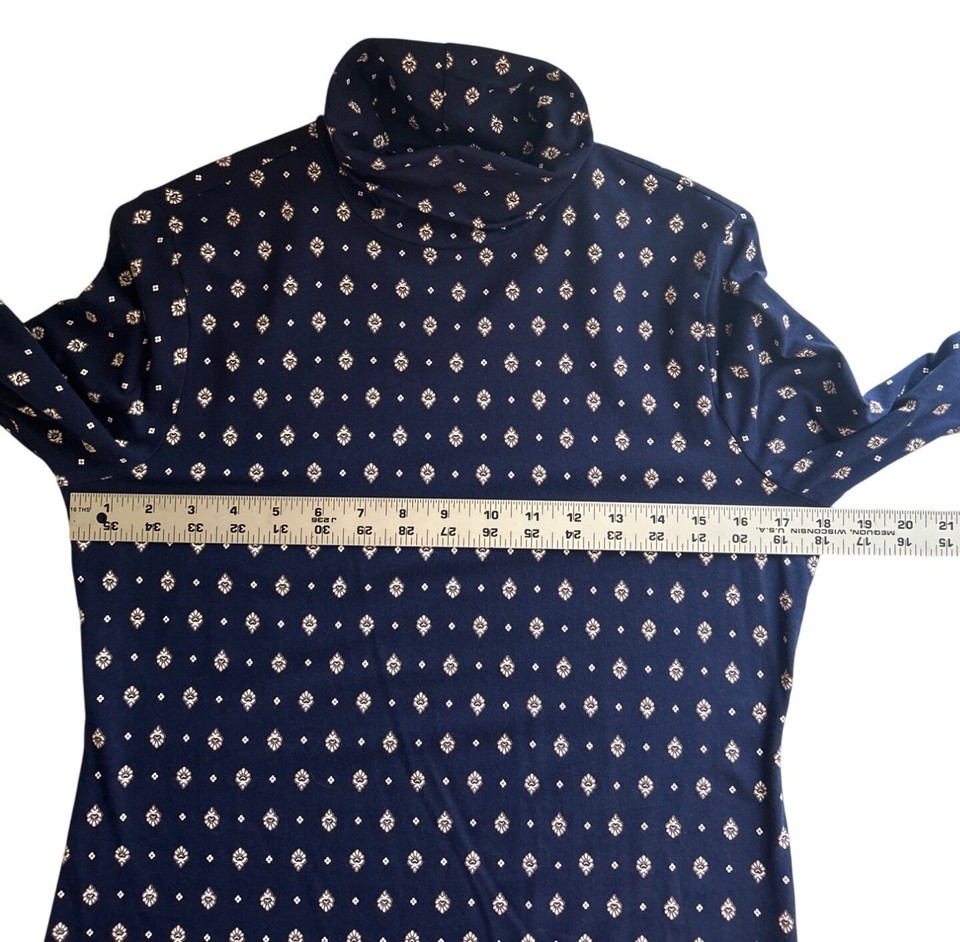 Lands End Womens Shaped Fit Lightweight Turtleneck M Navy & Tan Print ...