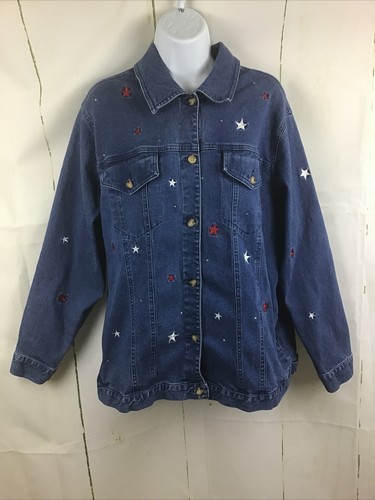 VTG Quacker Factory Women’s Rhinestone & Embroidered Stars Denim Jacket ...