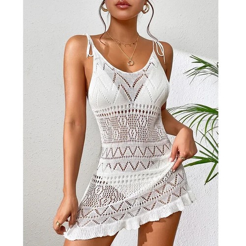 Sexy See-through Bathing Suit Swimsuit Woman Beach Cover Up White Beach ...