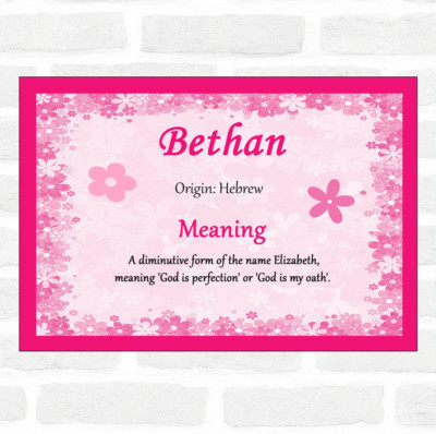 Bethan Name Meaning Pink Certificate | eBay UK