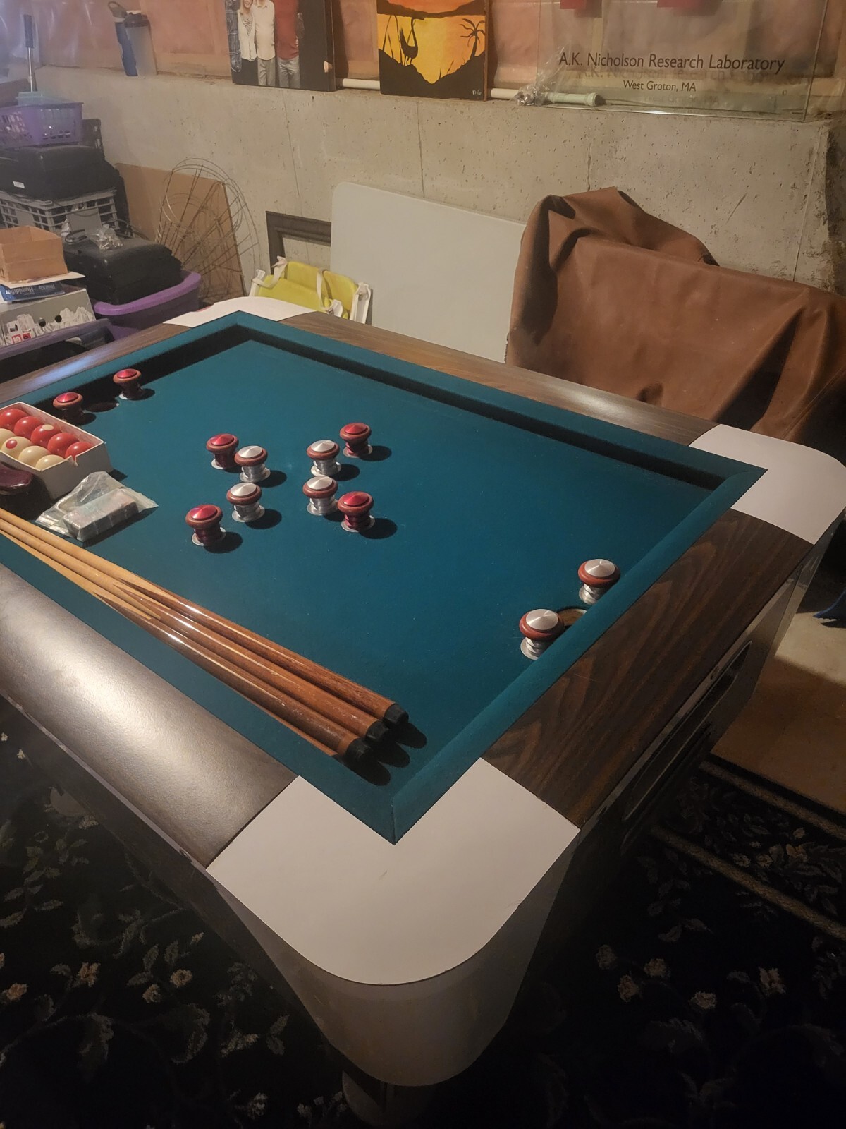 Vintage Bumper Pool Table With Balls, Cue Sticks, And Accessories | eBay