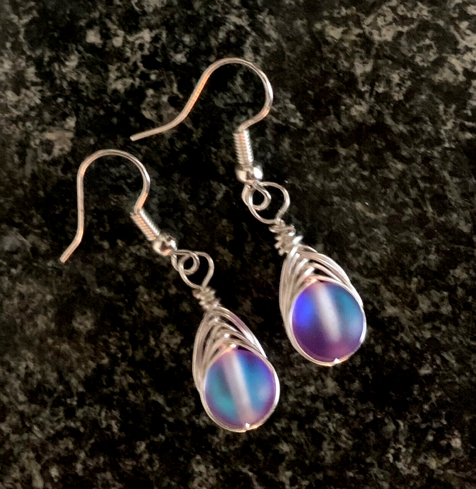 Handmade Purple Aurora Bead Mermaid Holographic Wire Wrapped Dangle ...