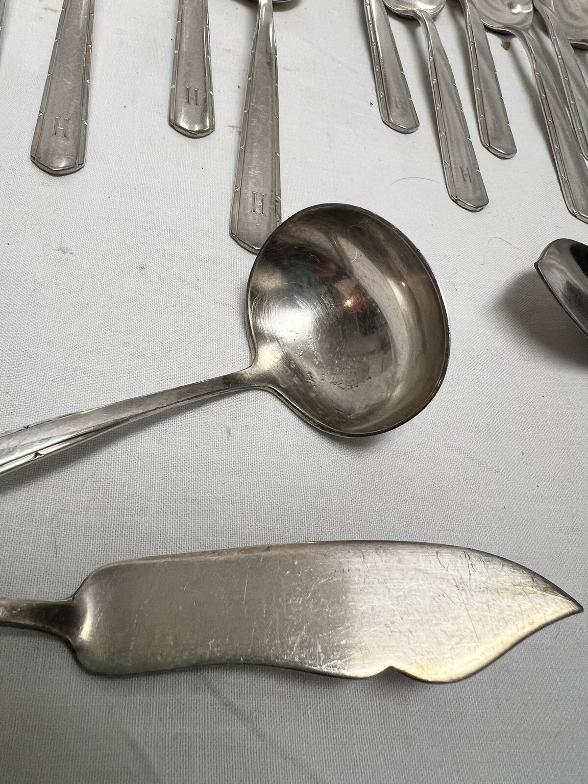 Vintage GORHAM PAT. Silverware Silverplate Set Monogram H 54 PCs ...