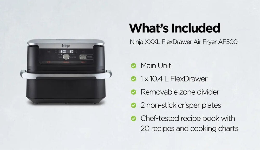 Ninja AF500 XXXL FlexDrawer Air Fryer With MegaZone 1670W Black ...