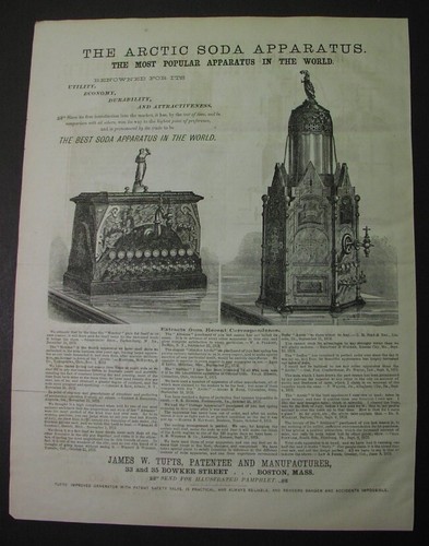 1874 ad: Arctic SODA FOUNTAIN dispenser! by Tufts; Best Apparatus in ...