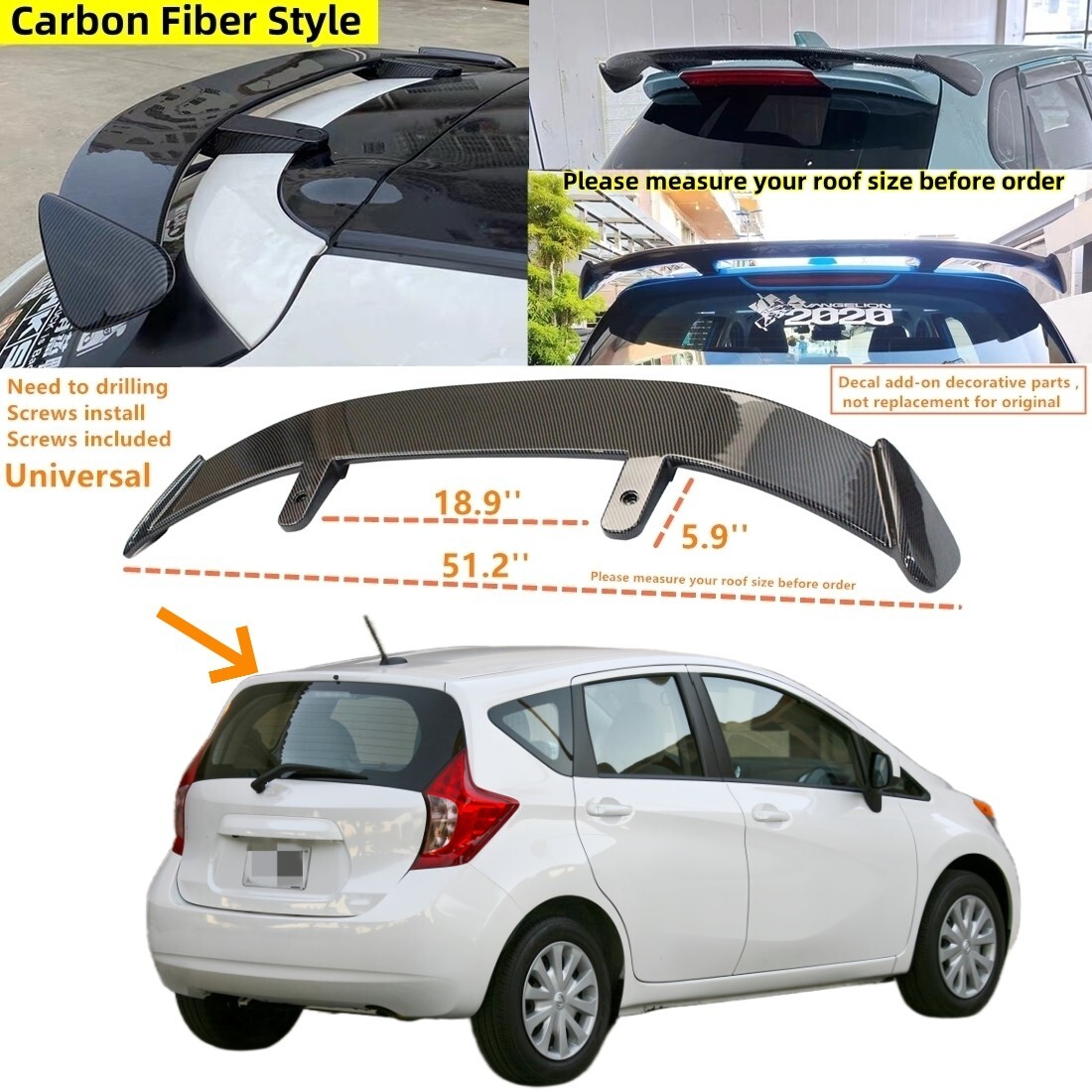 Universal "Carbon Look" For Nissan Versa Note Rear Window Roof Spoiler ...