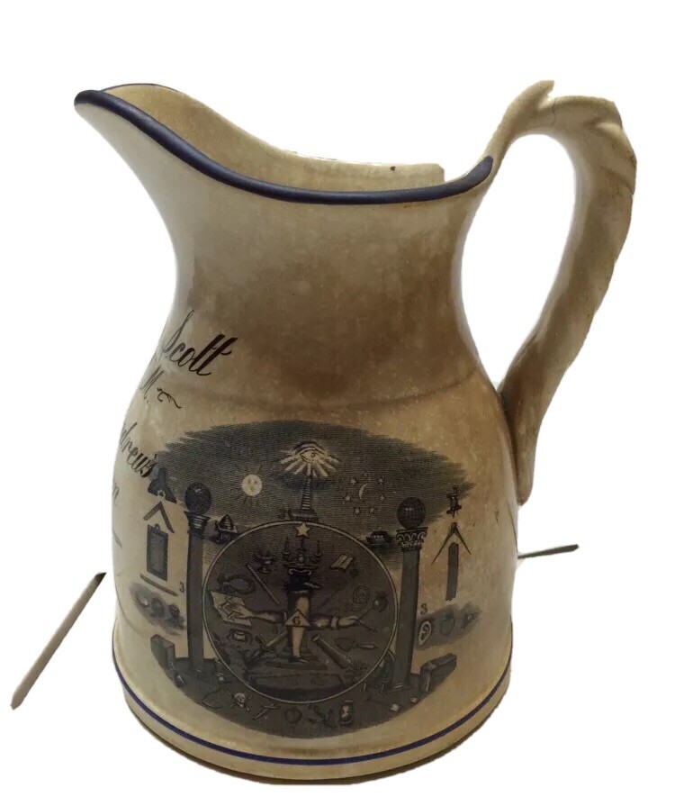 Antique Vintage 1878 Pair Masonic Symbols Ironstone Pitchers Pottery ...